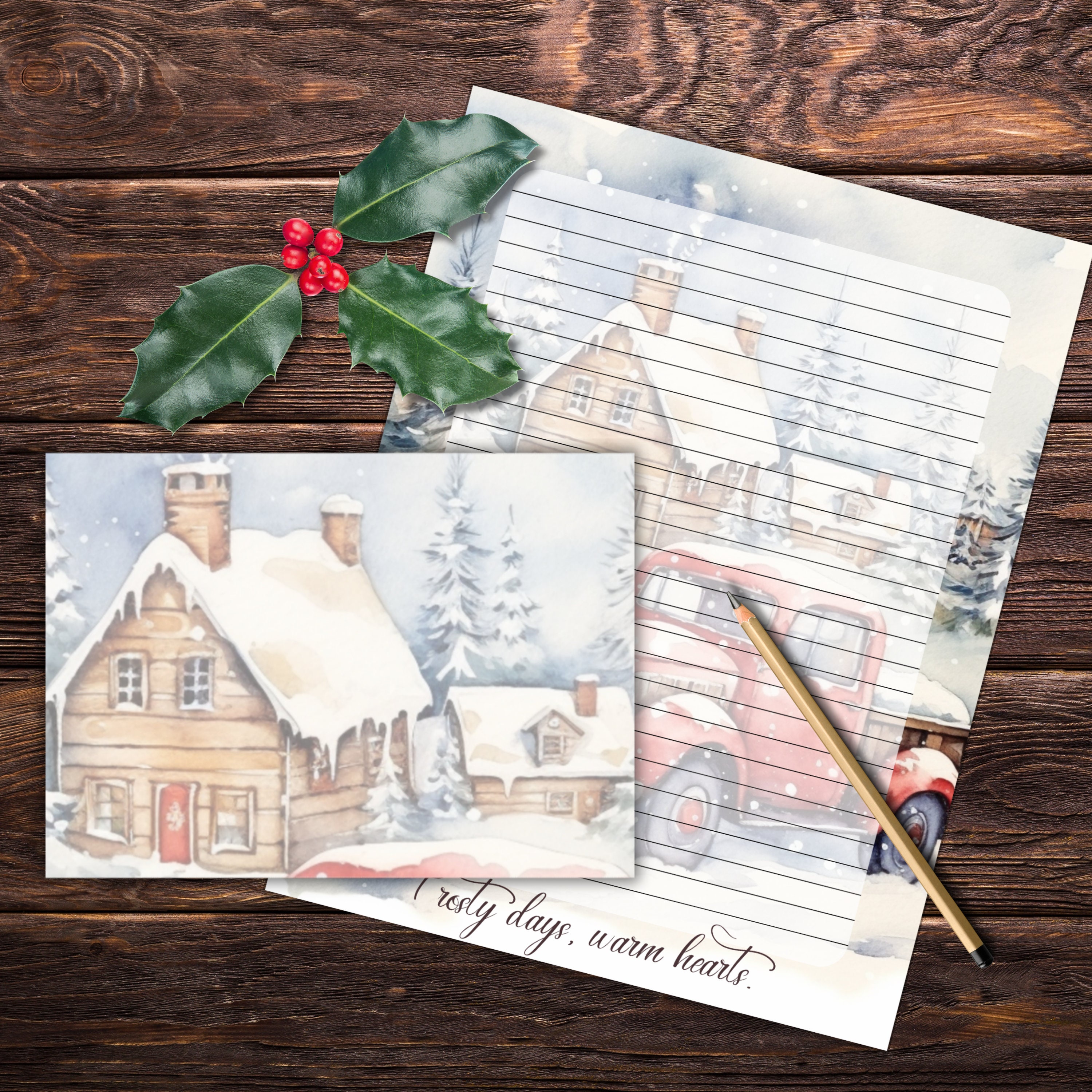 Printable Vintage Christmas Landscape Stationery Set, Printable Vintage ...