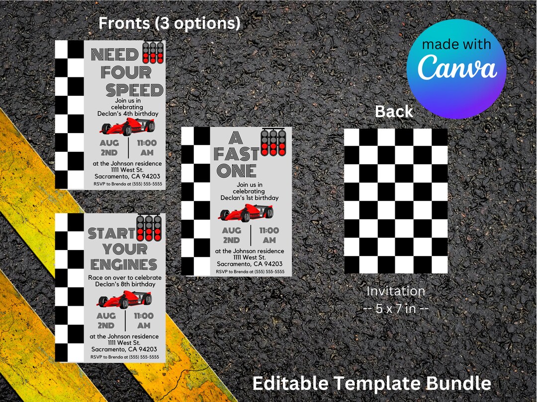 Racing Editable Birthday Party Invitation Bundle - Etsy