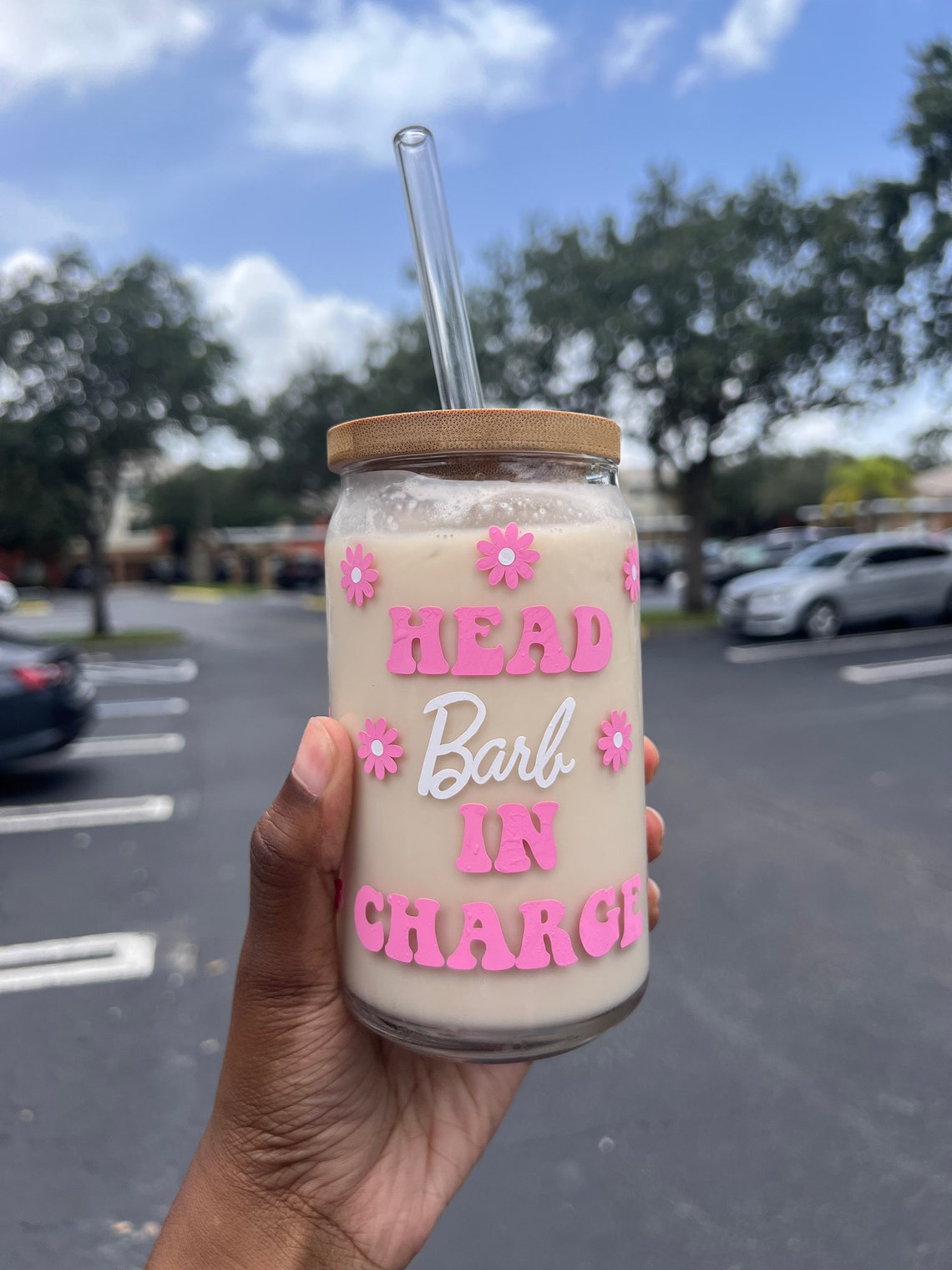 Head Barb in Charge Floral Coffee Glass | Beer Can Glass | Cute Coffee ...