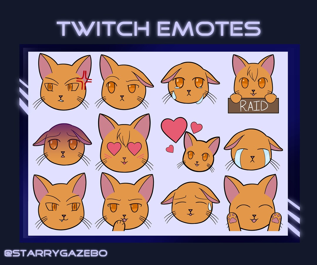 12 Cute Kawaii Ginger Kitty Cat Emotes - Twitch Youtube Discord - Etsy