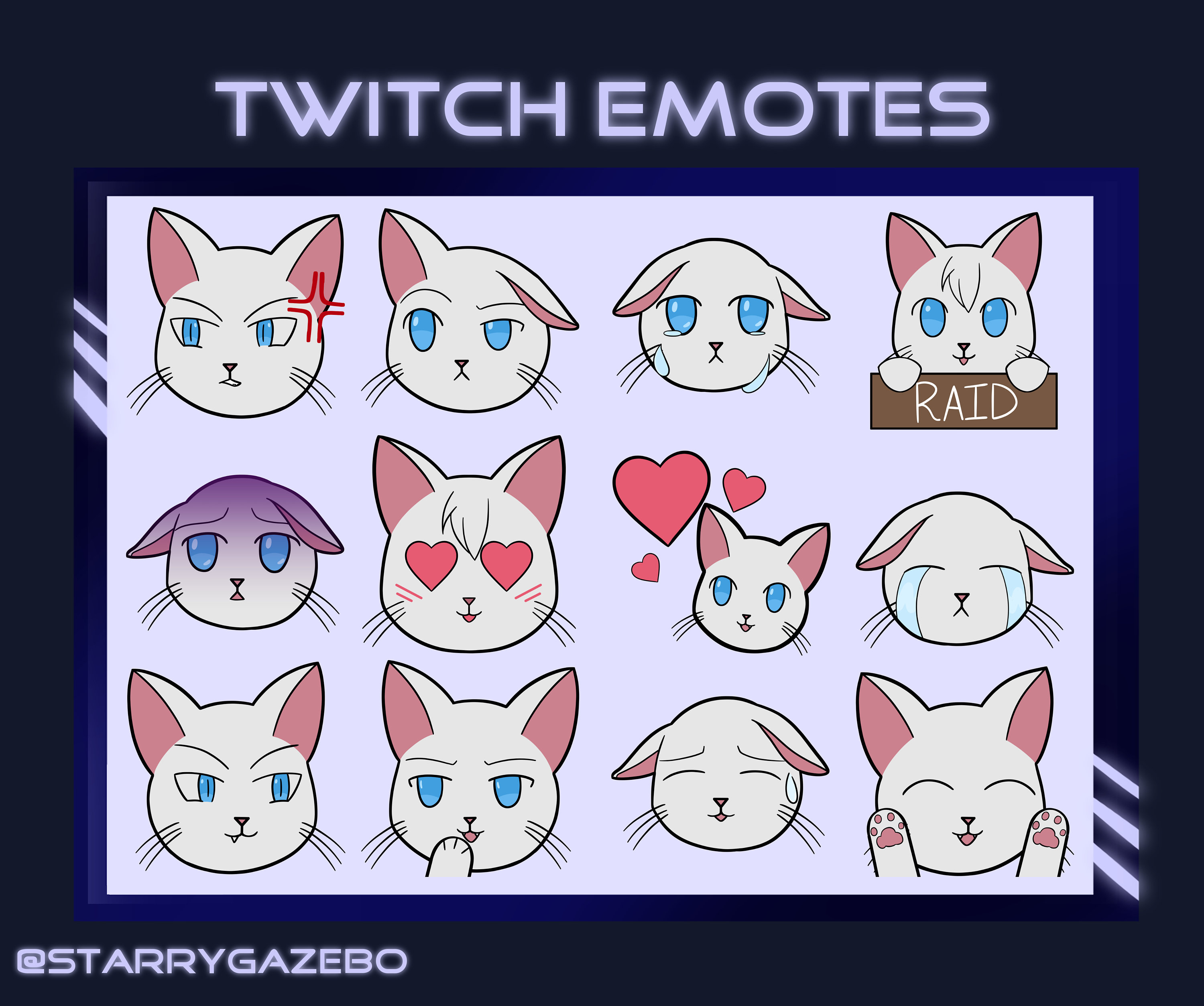 12 Cute Kawaii White Kitty Cat Emotes Twitch Youtube Discord - Etsy