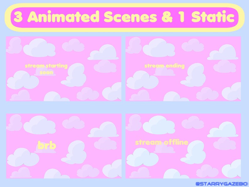 Animated Cloud Theme Pink Yellow Dreamy Pastel Cute Twitch Overlay ...