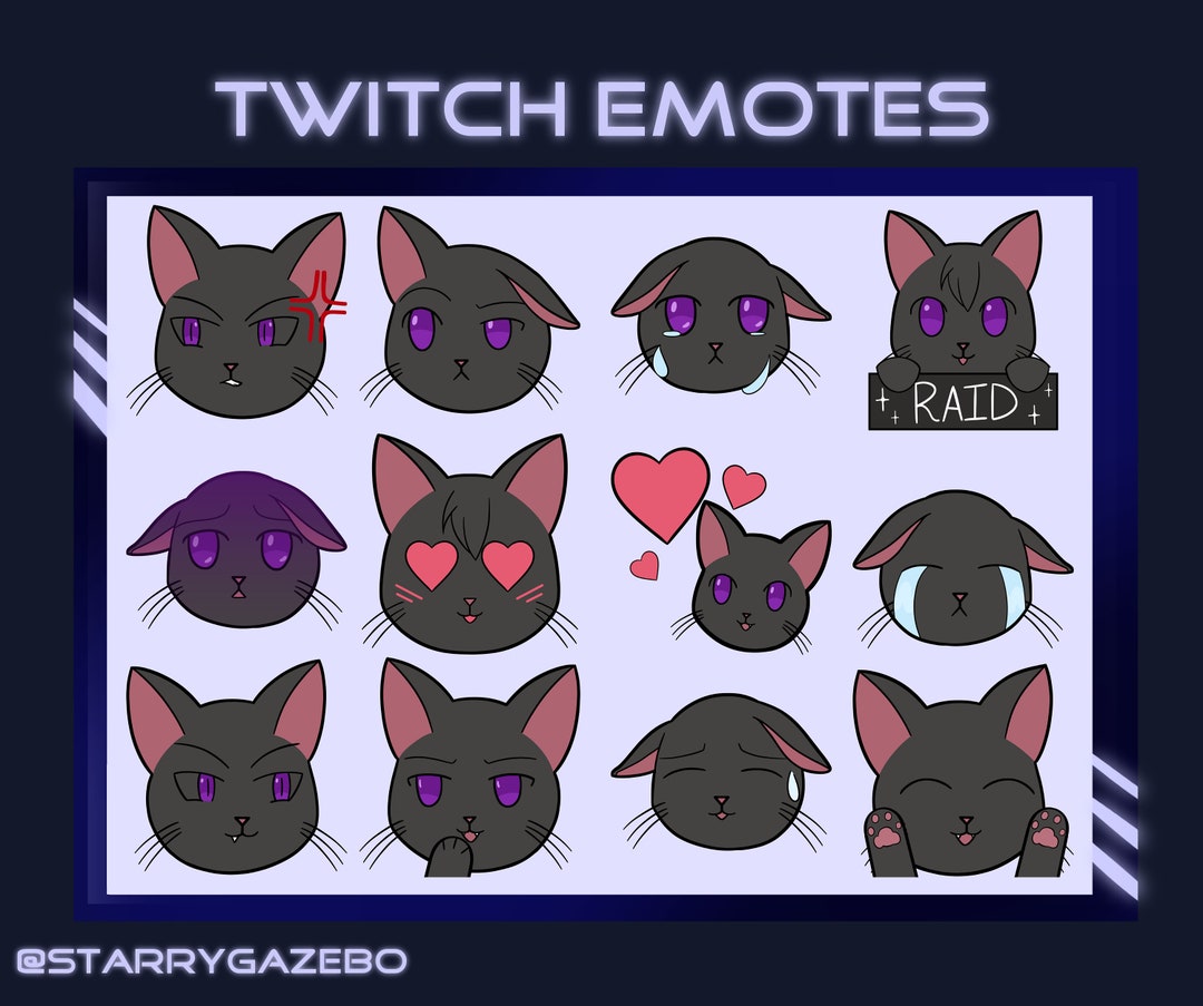 12 Cute Kawaii Black Kitty Cat Emotes - Twitch Youtube Discord - Etsy