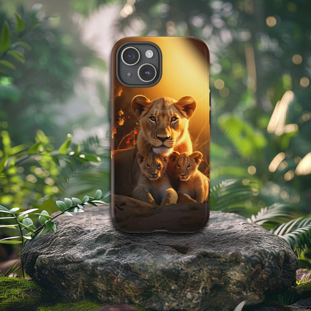 Lioness and Cubs Phone Case, Big Cat Smartphone Cover, Tough Matte or ...
