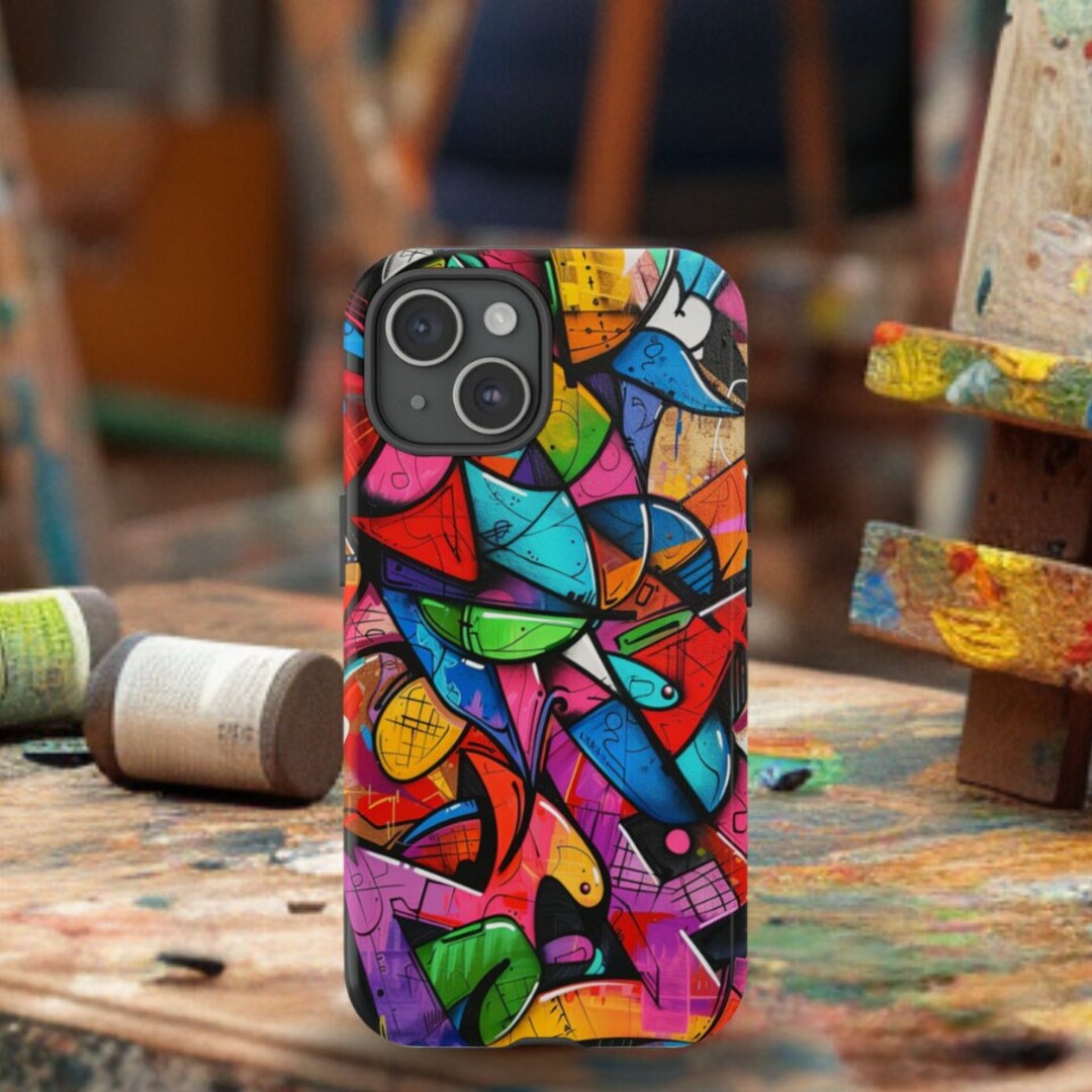 Graffiti Phone Case, Colourful Retro Smartphone Cover, Tough Matte or ...