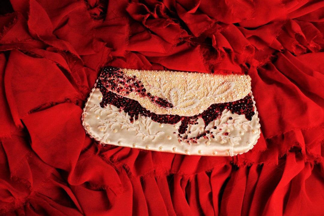 Dripping Blood Vintage White Satin Beaded Clutch Purse - Etsy