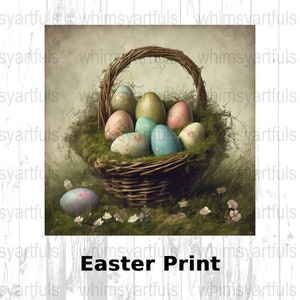 Vintage Easter Basket Digital Print, Muted Colors Wall Art, Decoupage ...