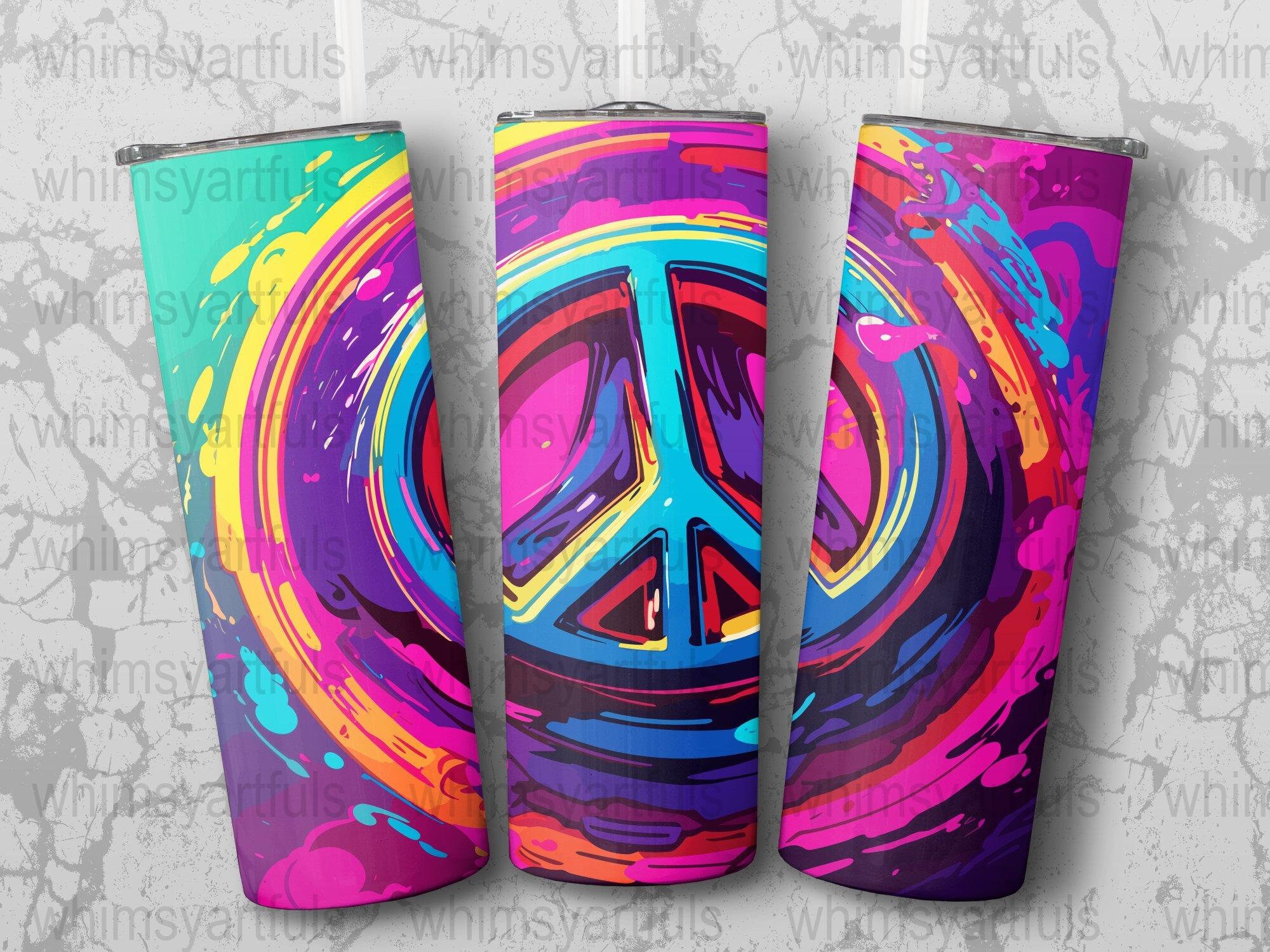 Neon Peace Sign 20oz Skinny Tumbler Wrap, Hippie Sublimation, Digital ...