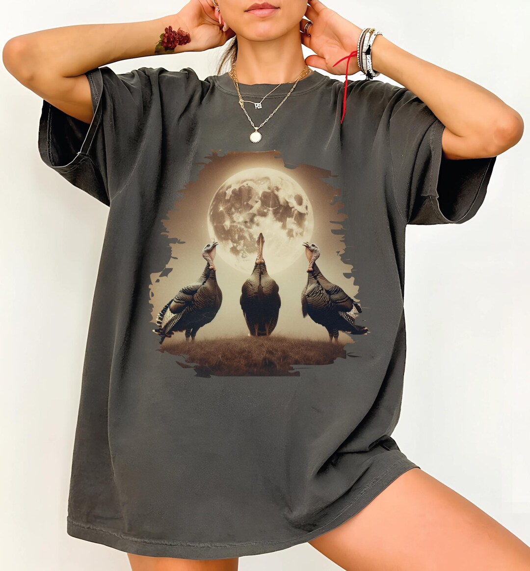 Turkey Shirt, Three Turkeys Vintage Graphic Shirt, Retro Turkey Moon ...