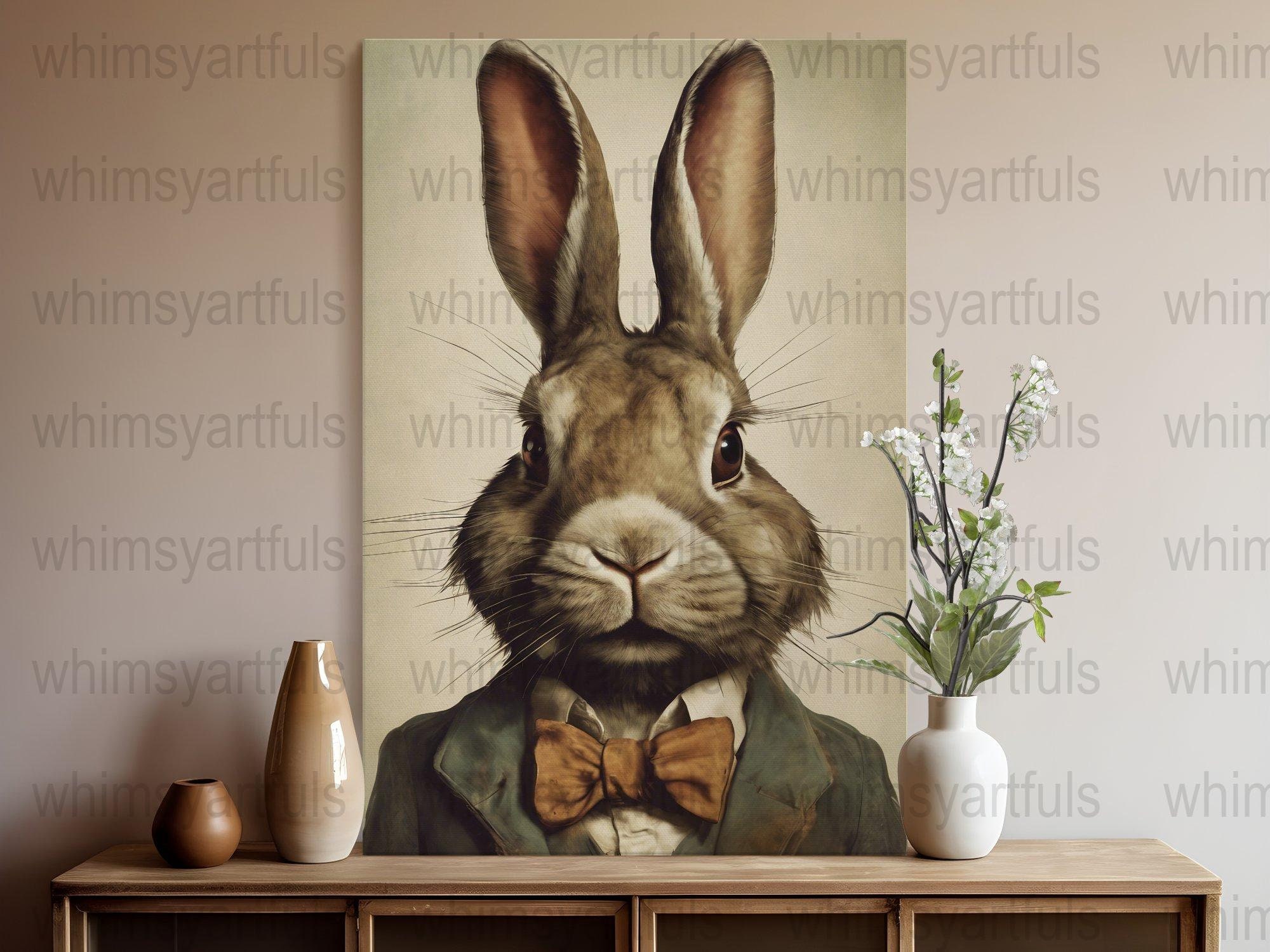 Vintage Bunny Printable Wall Art, Whimsical Rabbit Digital Download ...