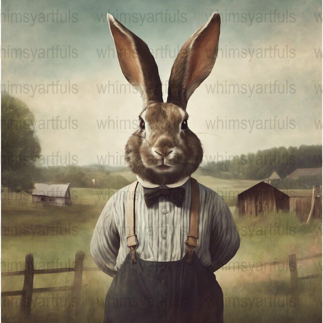 Rustic Bunny Digital Print, Vintage-inspired Easter Art, Farmhouse ...