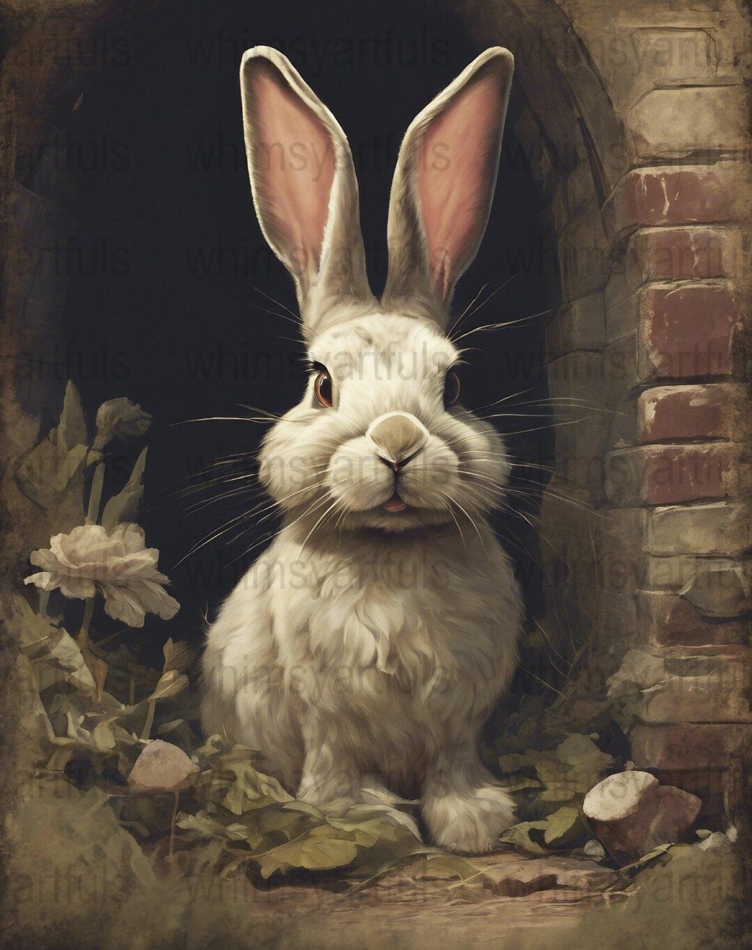 Whimsical Bunny Printable Wall Art, Rabbit Digital Download, Rustic ...