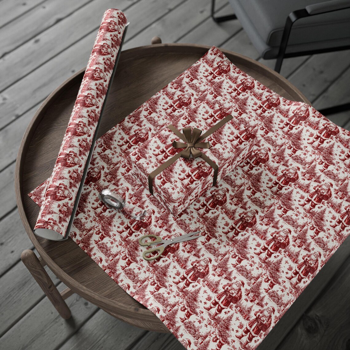 Vintage Christmas Toile Wrapping Papers Roll - Holiday Xmas Gift Wrap ...