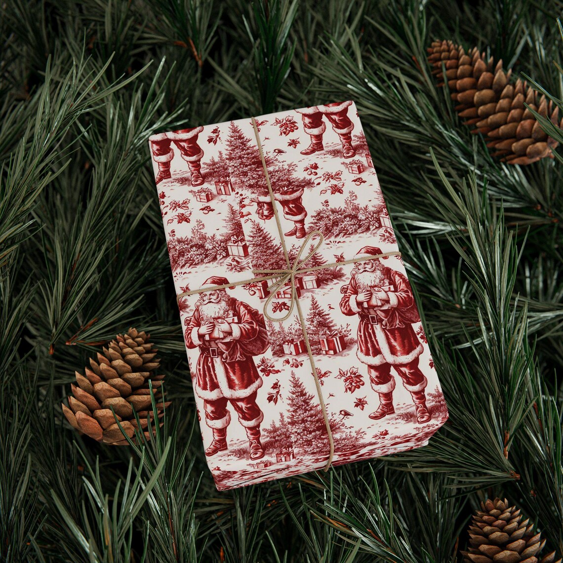 Vintage Christmas Toile Wrapping Papers Roll - Holiday Xmas Gift Wrap ...
