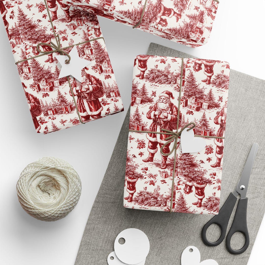 Vintage Christmas Toile Wrapping Papers Roll - Holiday Xmas Gift Wrap ...