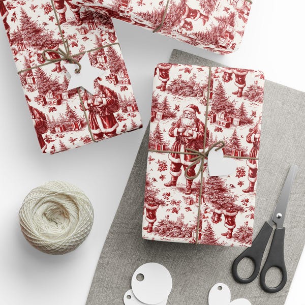 Burgundy Toile De Jouy Wrapping Paper Roll Cottagecore Christmas Gift ...