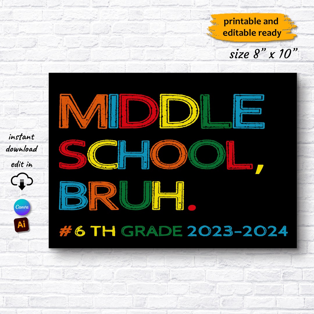 Printable Middle School Sign Digital Download Editable - Etsy