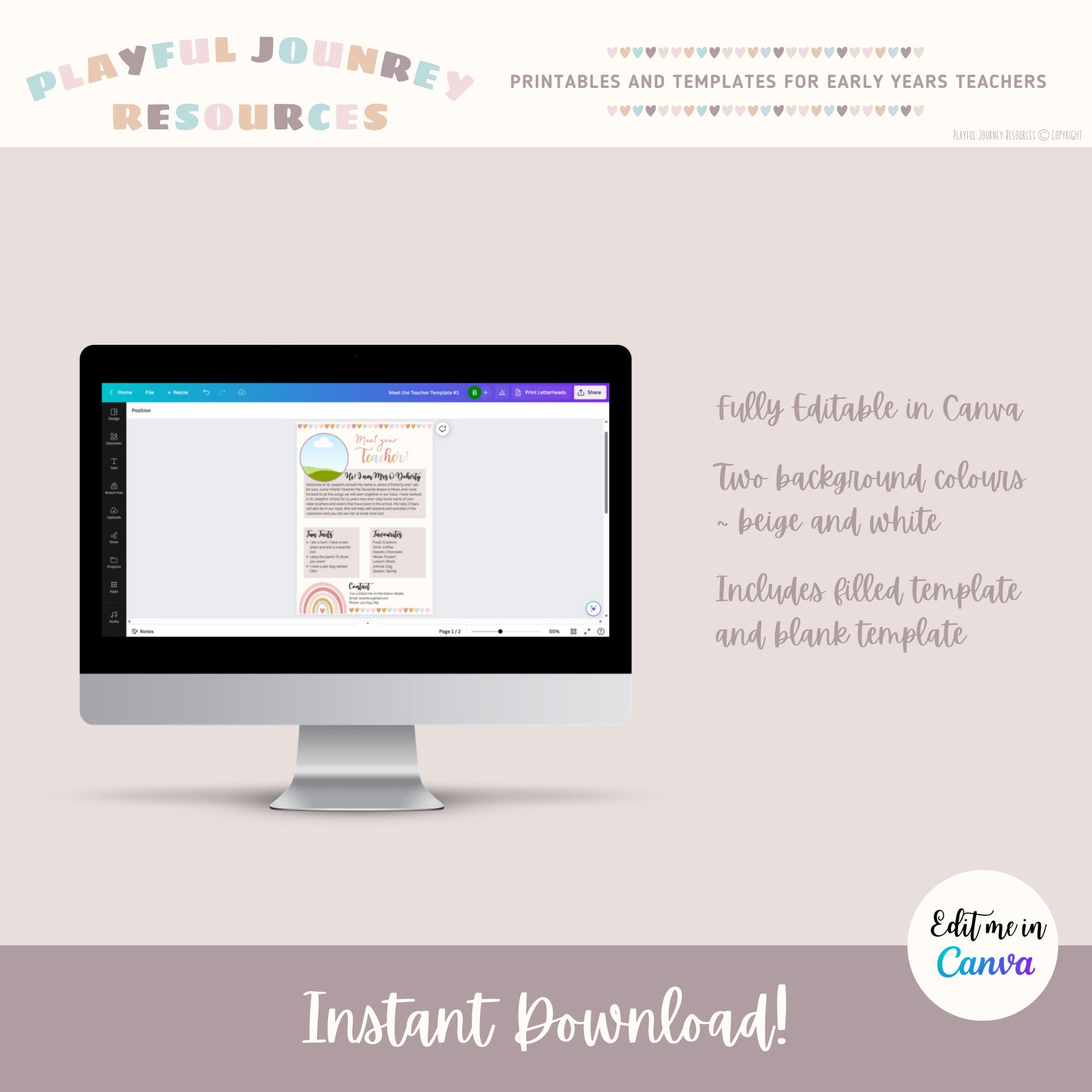 Meet the Teacher Template, Editable Printable Template, Editable ...