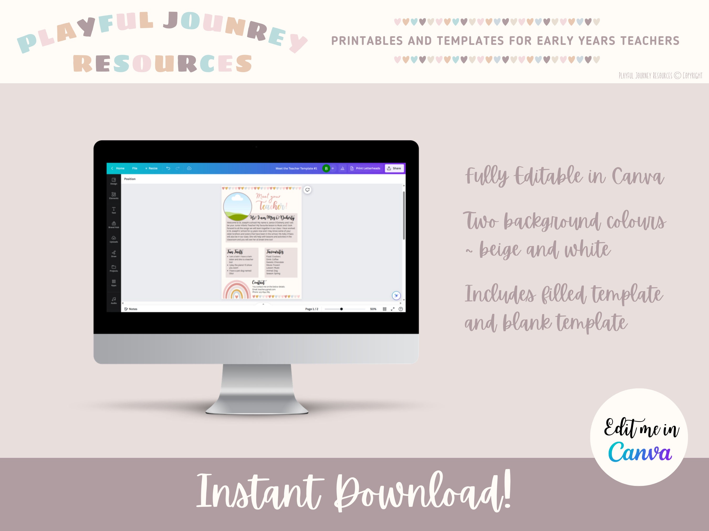 Meet the Teacher Template, Editable Printable Template, Editable ...