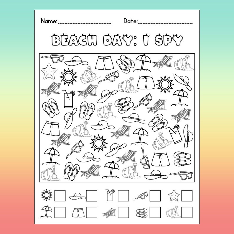 End of the Year Summer I SPY Coloring Pages Beach Day, Ice Cream ...