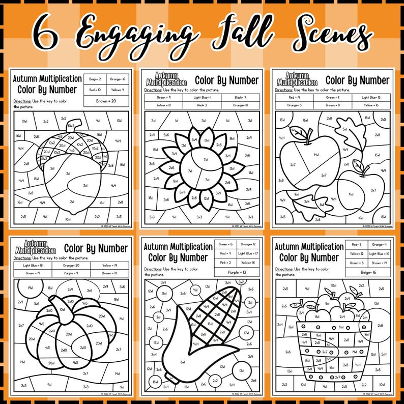 Fall Math Coloring Sheets Activities Autumn Math Color by Number ...