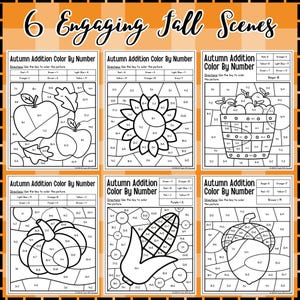 Fall Math Coloring Sheets Activities Autumn Math Color by Number ...