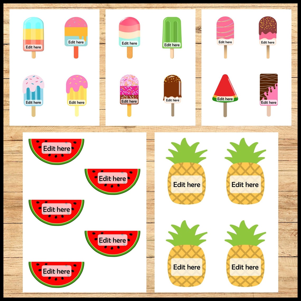 EDITABLE Summer Nametags Printable Labels Watermelon, Ice Cream Name ...