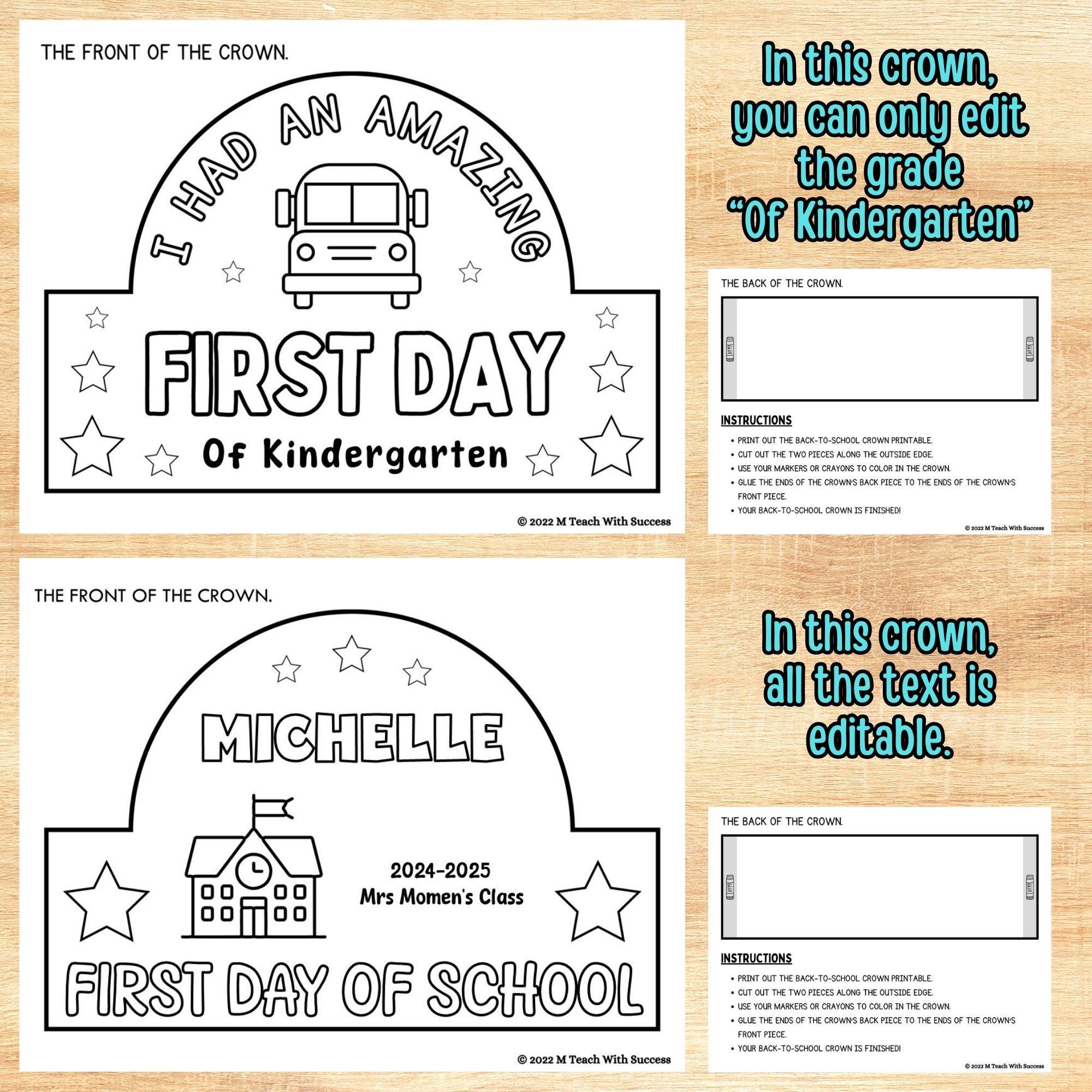 EDITABLE Back to School Paper Crown Crafts First Day of School Crown ...