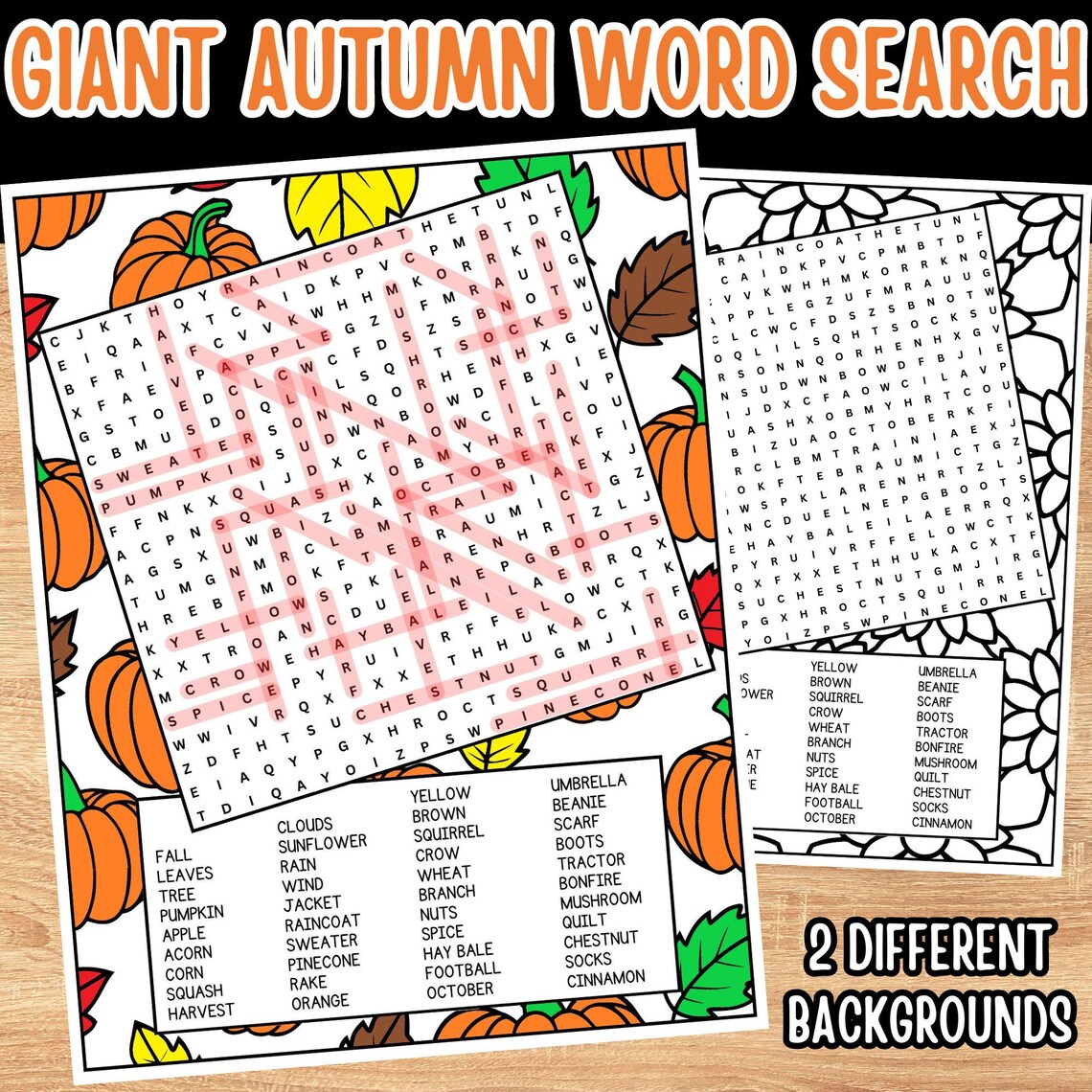 GIANT Autumn FALL Word Search Puzzle Game With Coloring October and ...