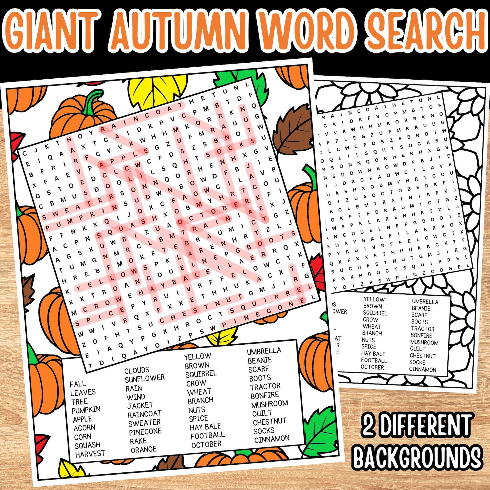 GIANT Autumn FALL Word Search Puzzle Game With Coloring October and ...