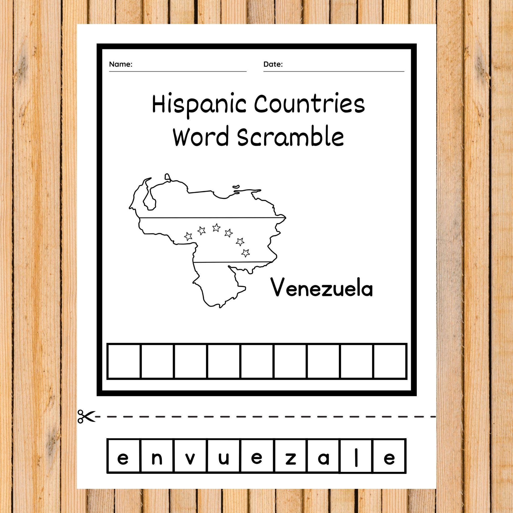 Spanish Speaking Countries Word Scramble Game | National Hispanic ...