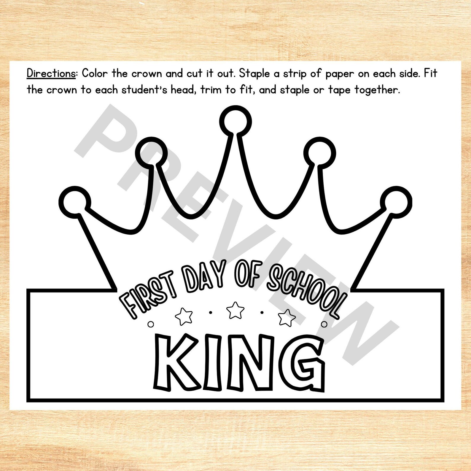 Printable Back to School Paper Queen & King Crown Crafts | First Day of ...