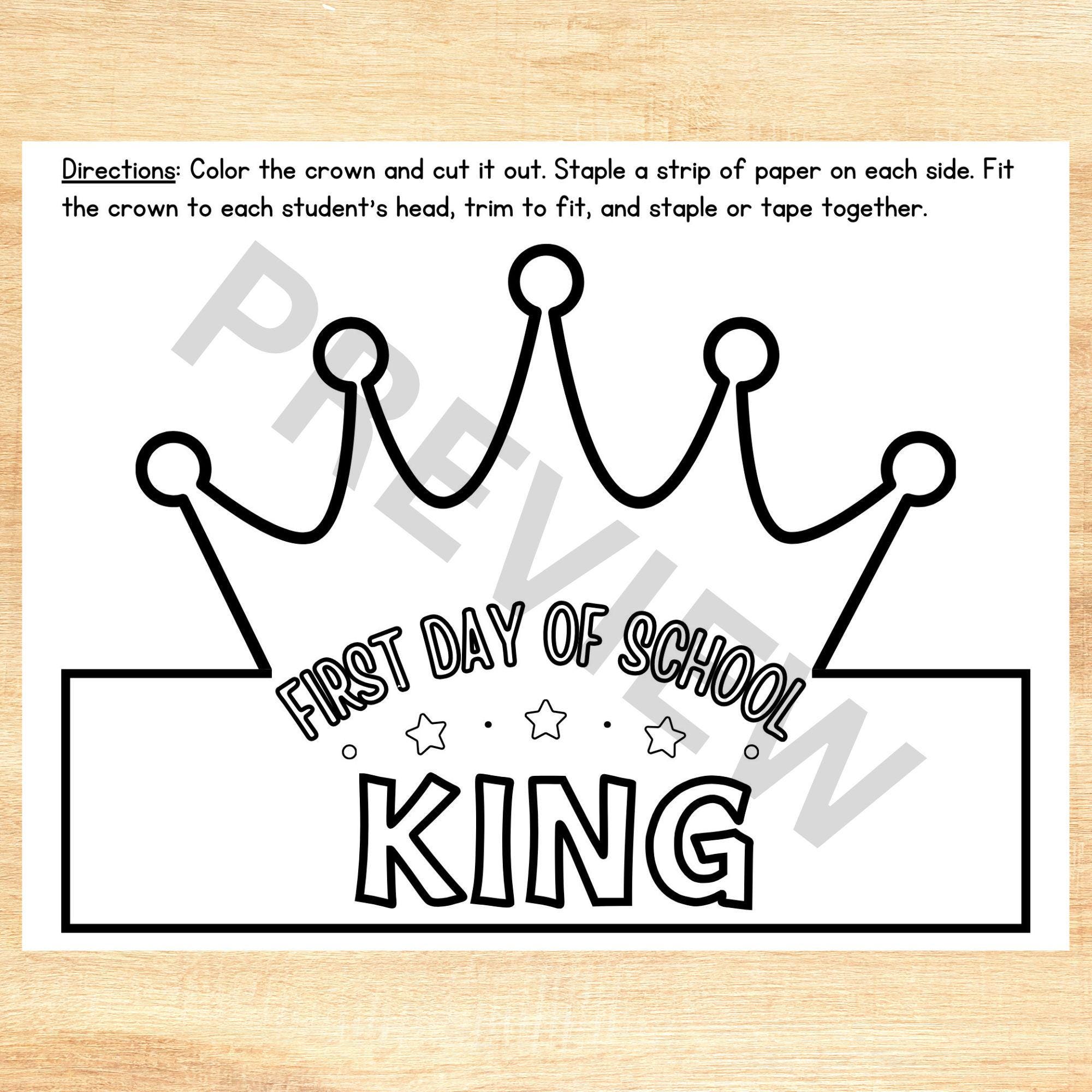 Printable Back to School Paper Queen & King Crown Crafts | First Day of ...