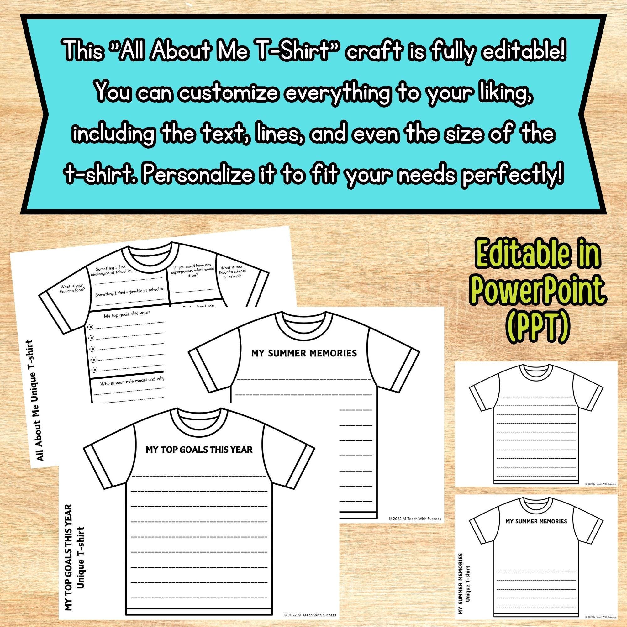 Fully Editable All About Me T-shirt Craft Template | Printable Back to ...