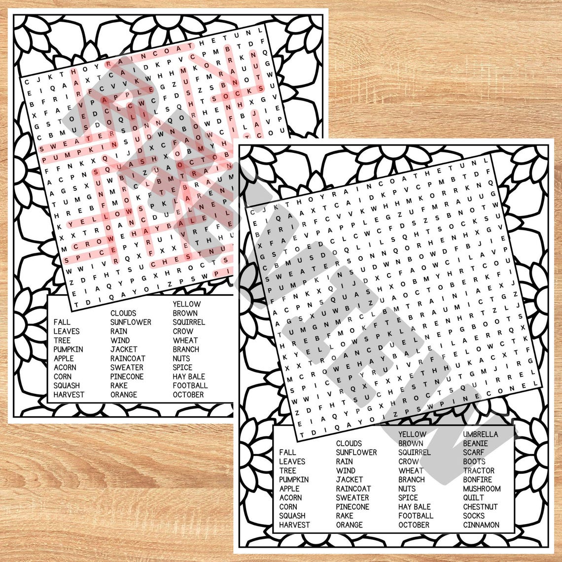 GIANT Autumn FALL Word Search Puzzle Game With Coloring October and ...