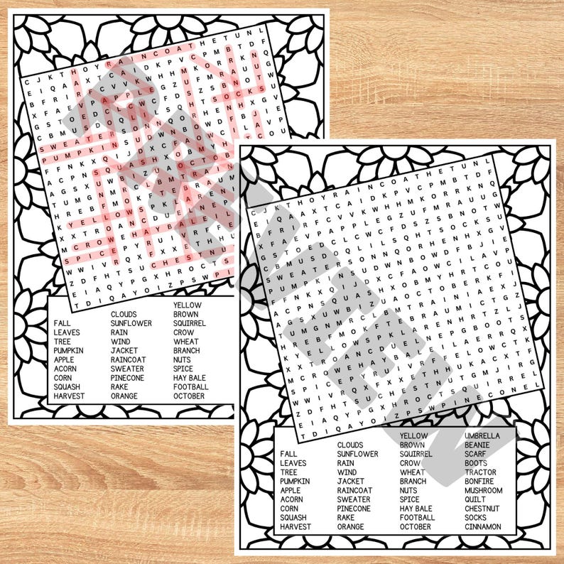 GIANT Autumn FALL Word Search Puzzle Game With Coloring October and ...