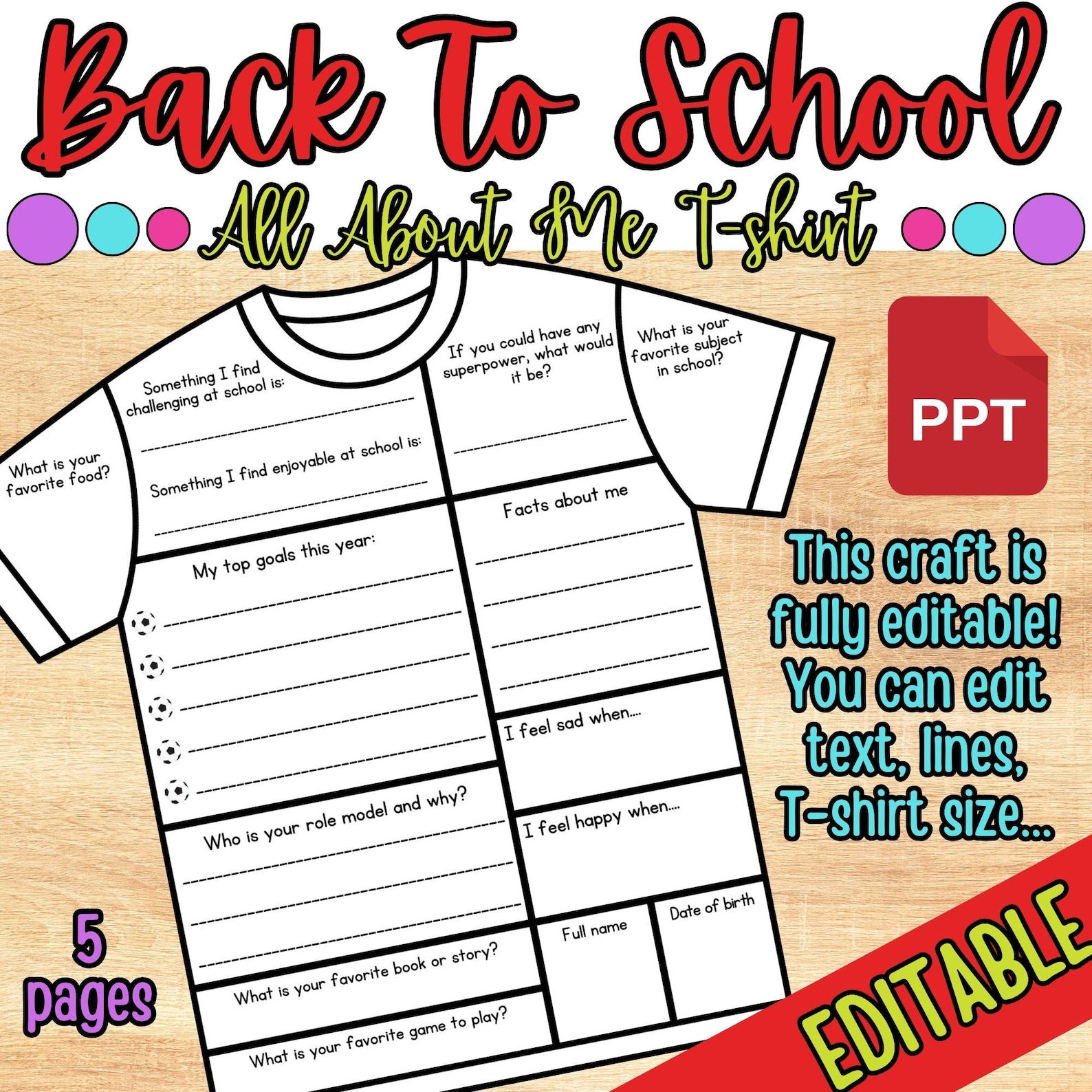 Fully Editable All About Me T-shirt Craft Template | Printable Back to ...