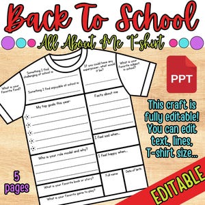 Fully Editable All About Me T-shirt Craft Template | Printable Back to ...