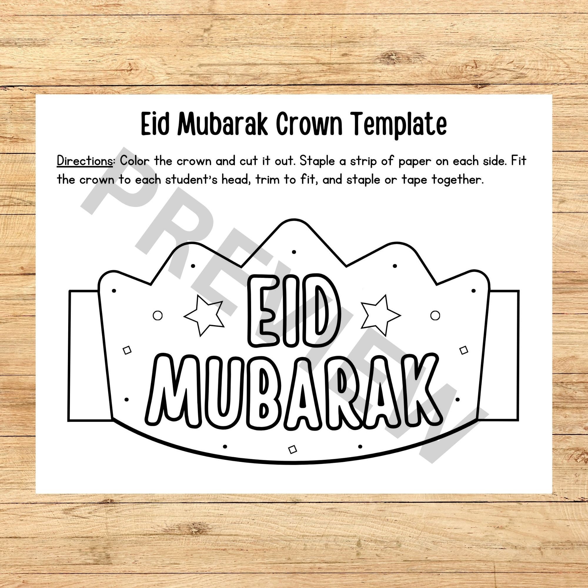Eid Mubarak Paper Crown Craft Templates Headband Craft, EID Hat ...