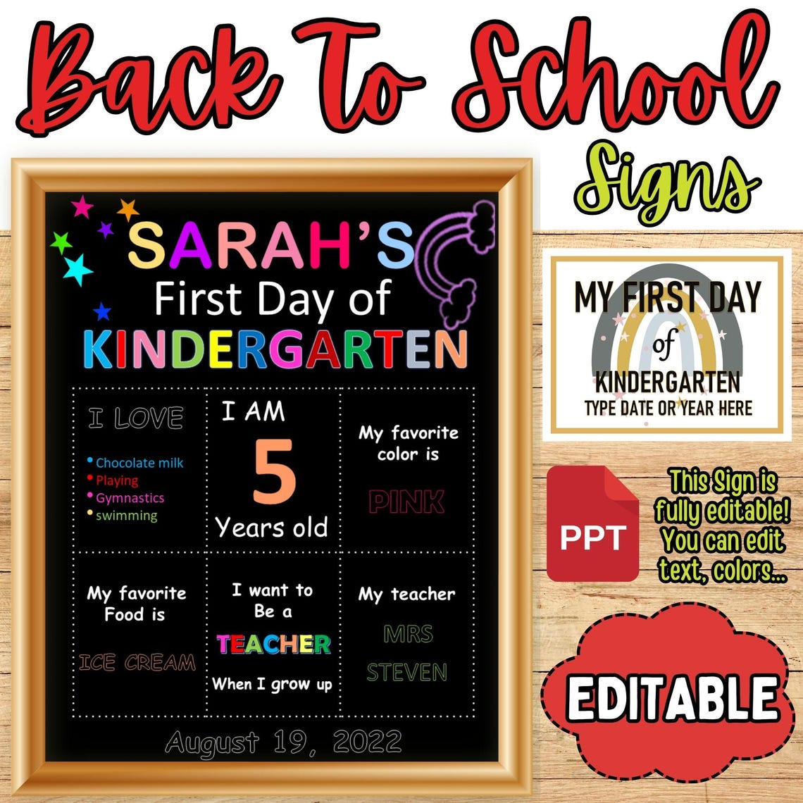 EDITABLE First Day of School Sign First Day of School Sign Templates ...