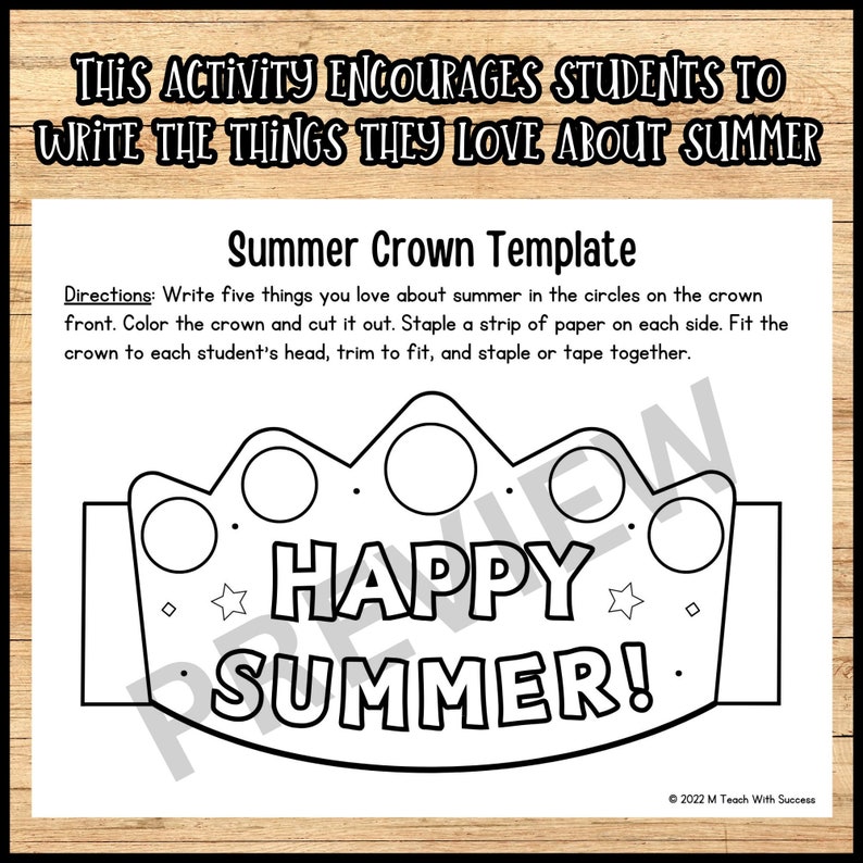 End of Year & Summer Paper Crown Craft Templates Sun Headband Crafts - Etsy