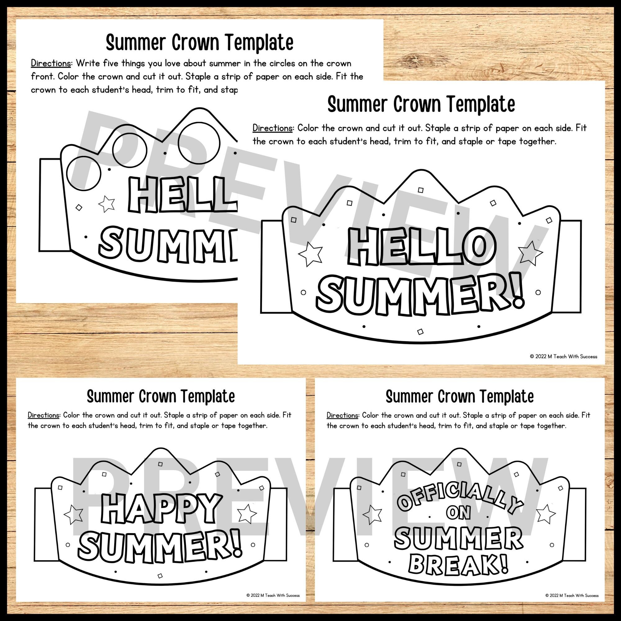 End of Year & Summer Paper Crown Craft Templates Sun Headband Crafts - Etsy