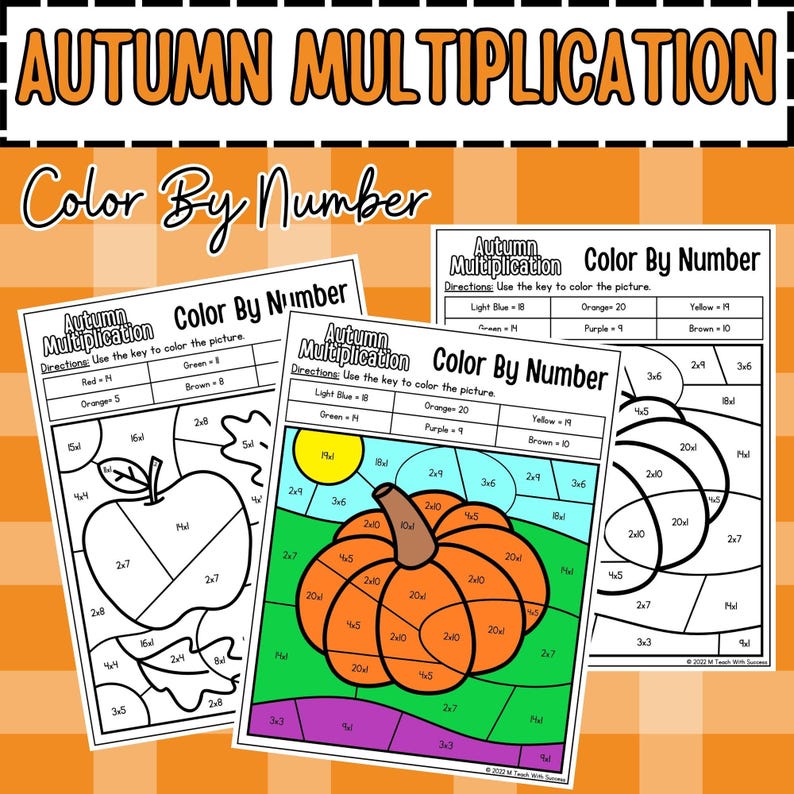 Fall Math Coloring Sheets Activities Autumn Math Color by Number ...