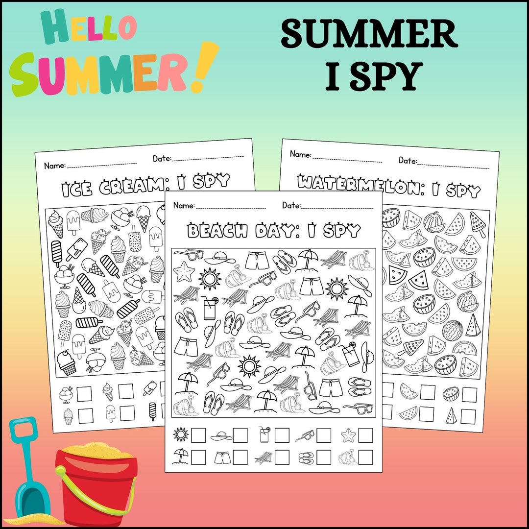 End of the Year Summer I SPY Coloring Pages Beach Day, Ice Cream ...