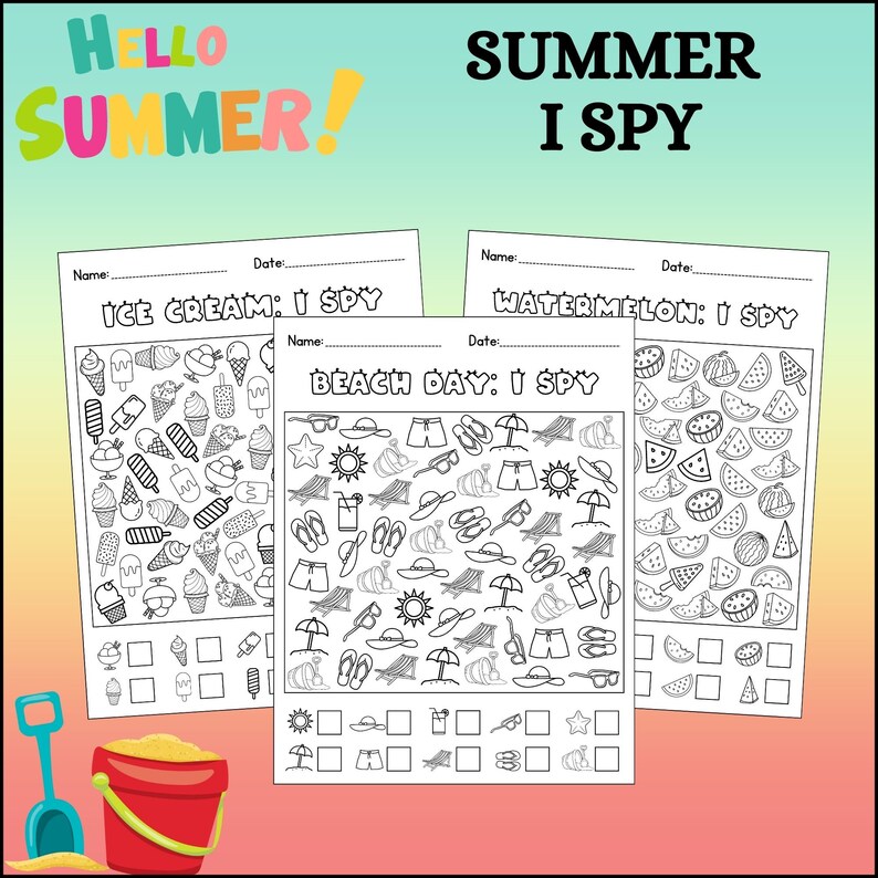 End of the Year Summer I SPY Coloring Pages Beach Day, Ice Cream ...