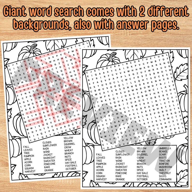 GIANT Autumn FALL Word Search Puzzle Game With Coloring October and ...