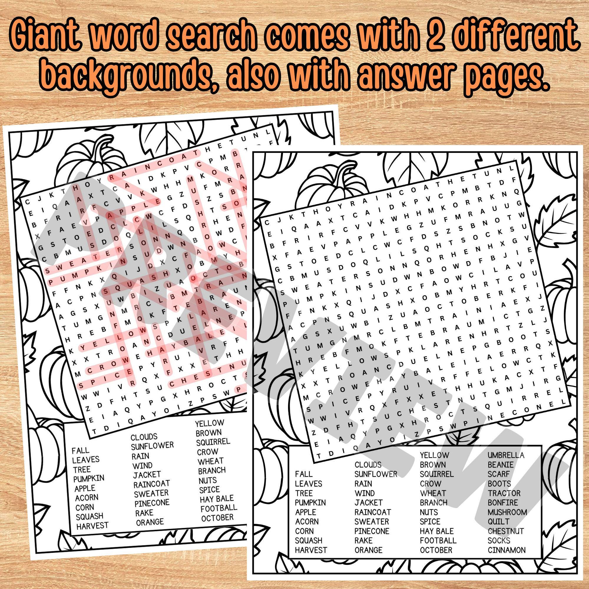 GIANT Autumn FALL Word Search Puzzle Game With Coloring October and ...