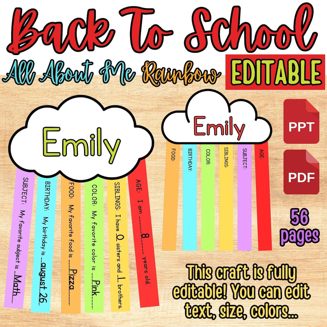 Fully Editable All About Me Rainbow Craft Templates | Printable Back to ...
