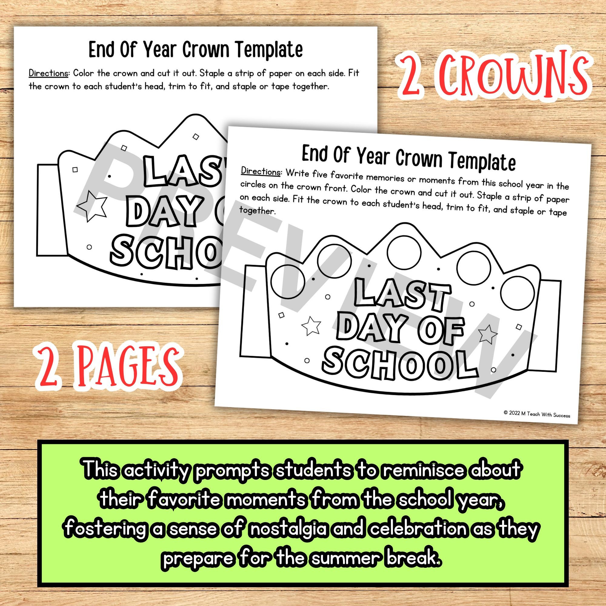 End of Year Paper Crown Craft Templates Memory Hat Craft Headband Craft ...