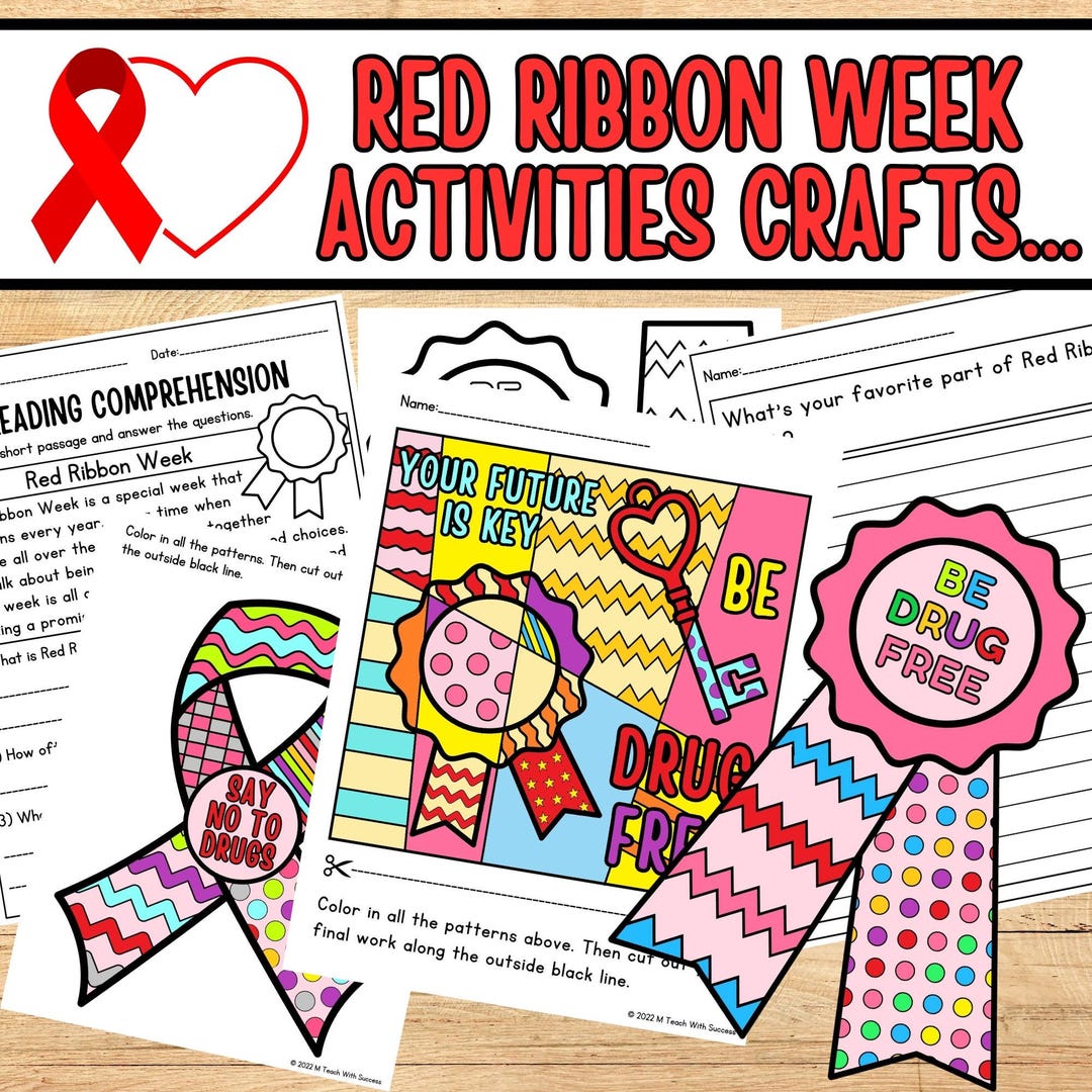 Red Ribbon Week Drug-free Crafts, Writing Prompts, Reading, Coloring ...